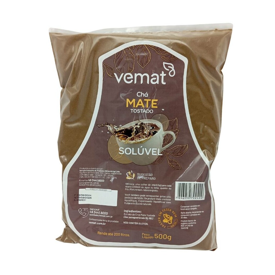Chá Mate Tostado Solúvel Vemat – 500 gramas – Praticidade e energia a ...
